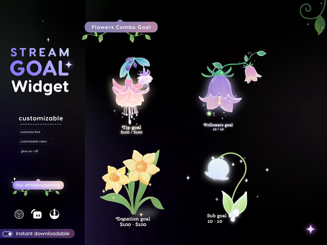 Flowers Stream Goal Widget: Glassy Combo for Twitch - Streamlabs ...