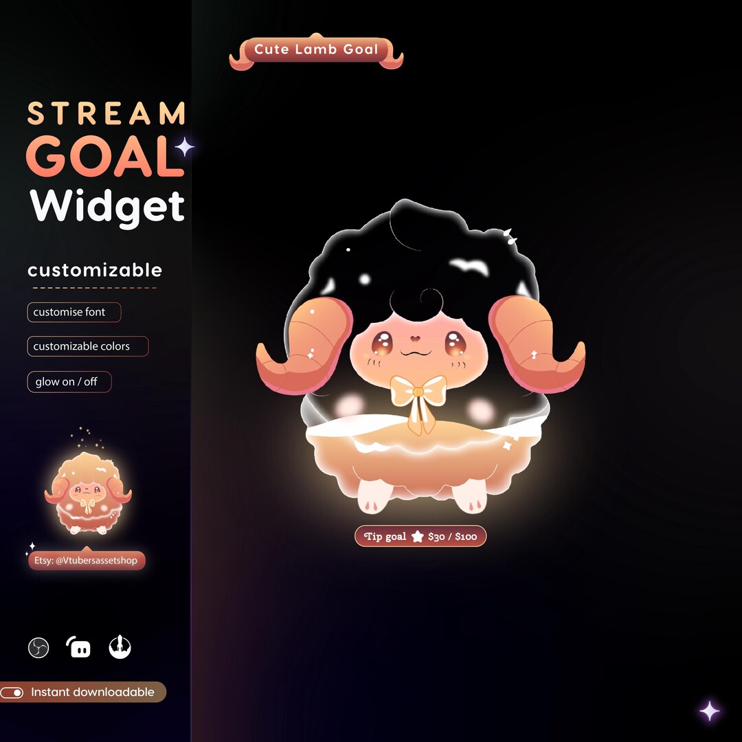 Stream Decoration | Cute Lamb Goal Widget | Pet Goal Widget for Twitch ...