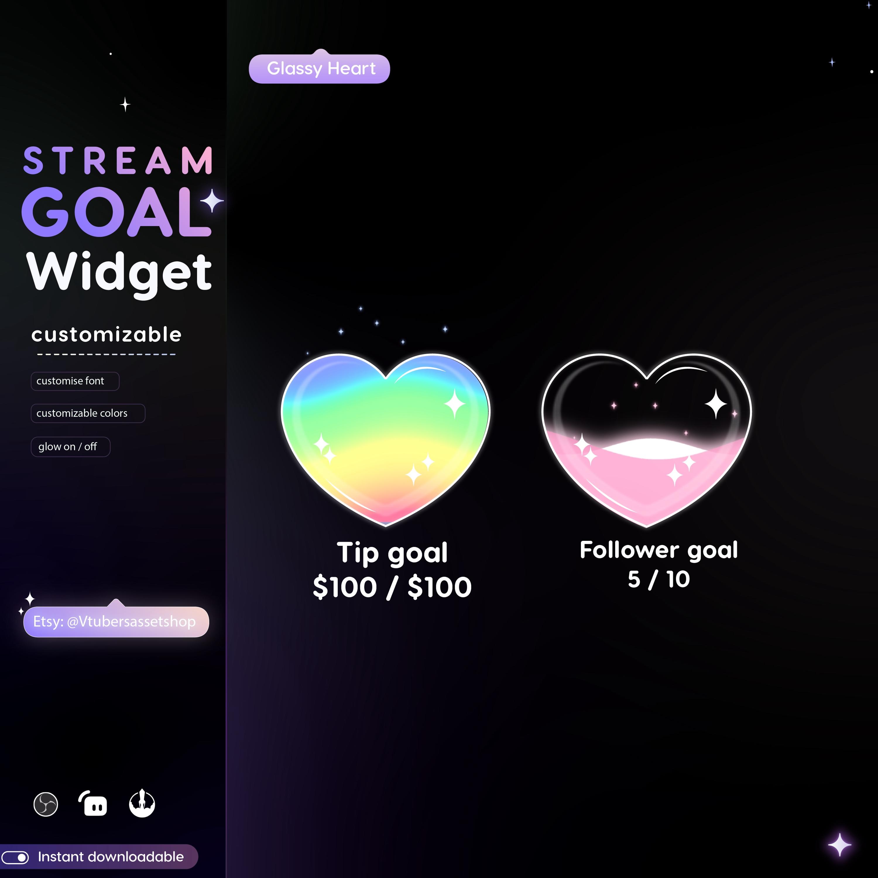 Rainbow Heart Liquid Goal Widget for Twitch Streamers | Customizable ...