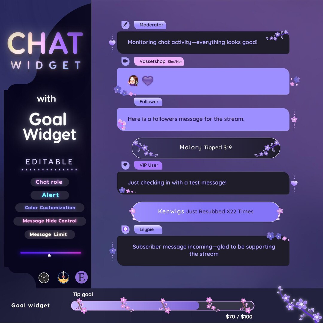 Sakura Floral Twitch Chat and Goal Widget (streamelements) (digital ...
