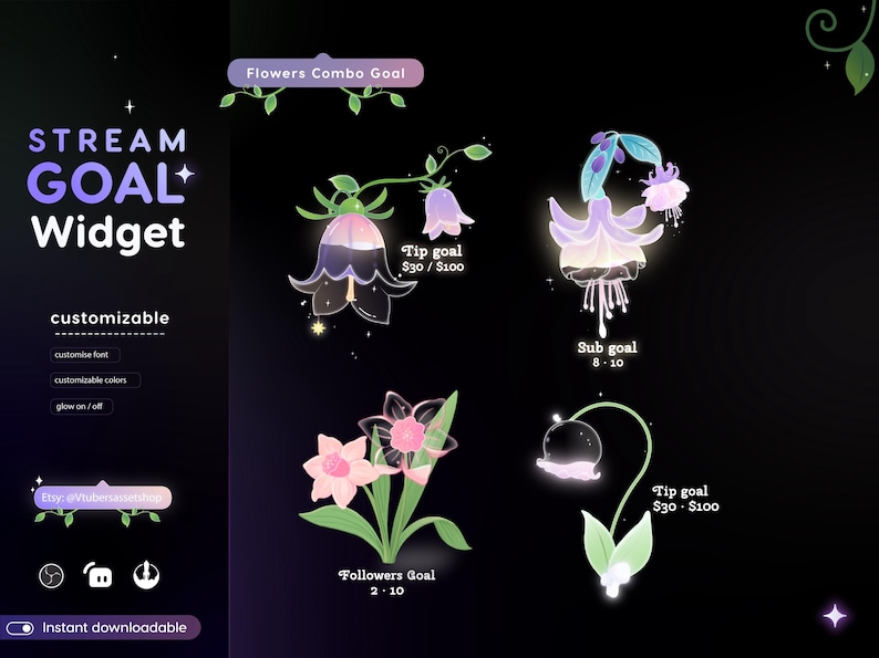 Flowers Stream Goal Widget: Glassy Combo for Twitch - Streamlabs ...