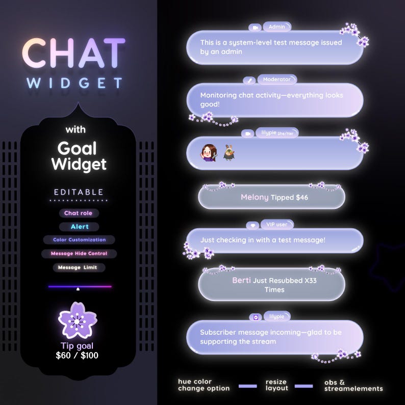 Sakura Blossom Twitch Chat Widget: Minimal Glassy Theme (streamelements ...