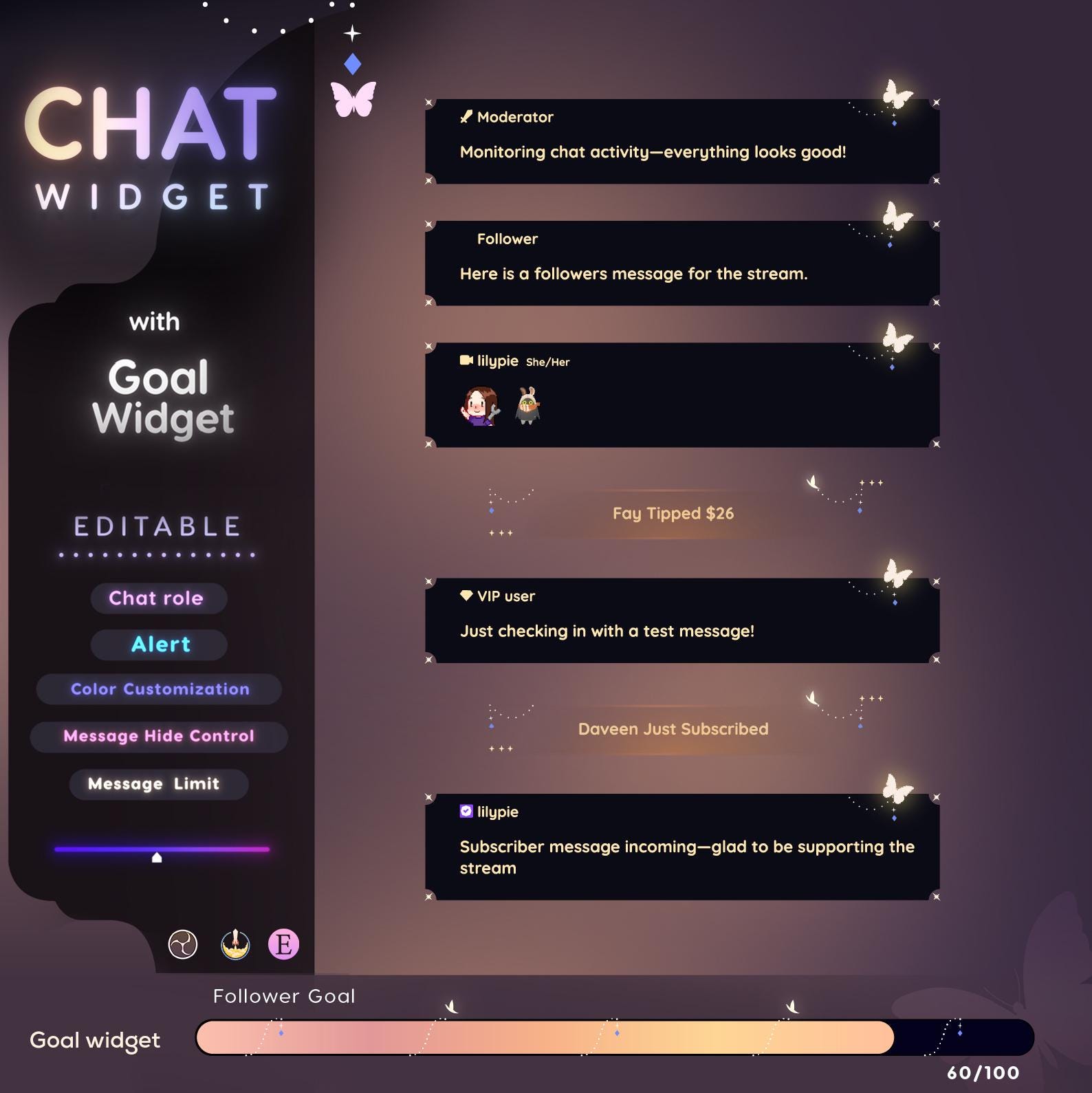 Celestial Butterfly Twitch Chat & Goal Widget - Starry Stream Alerts ...