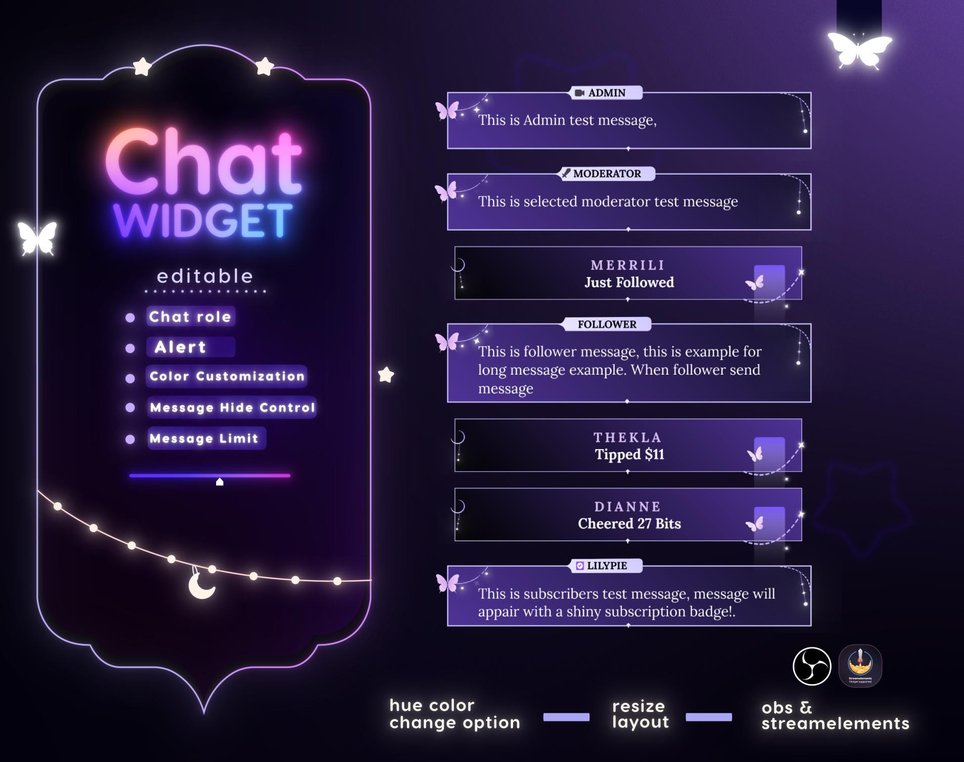 Celestial Starry Night Twitch Chat Widget - Purple Stream Overlay ...