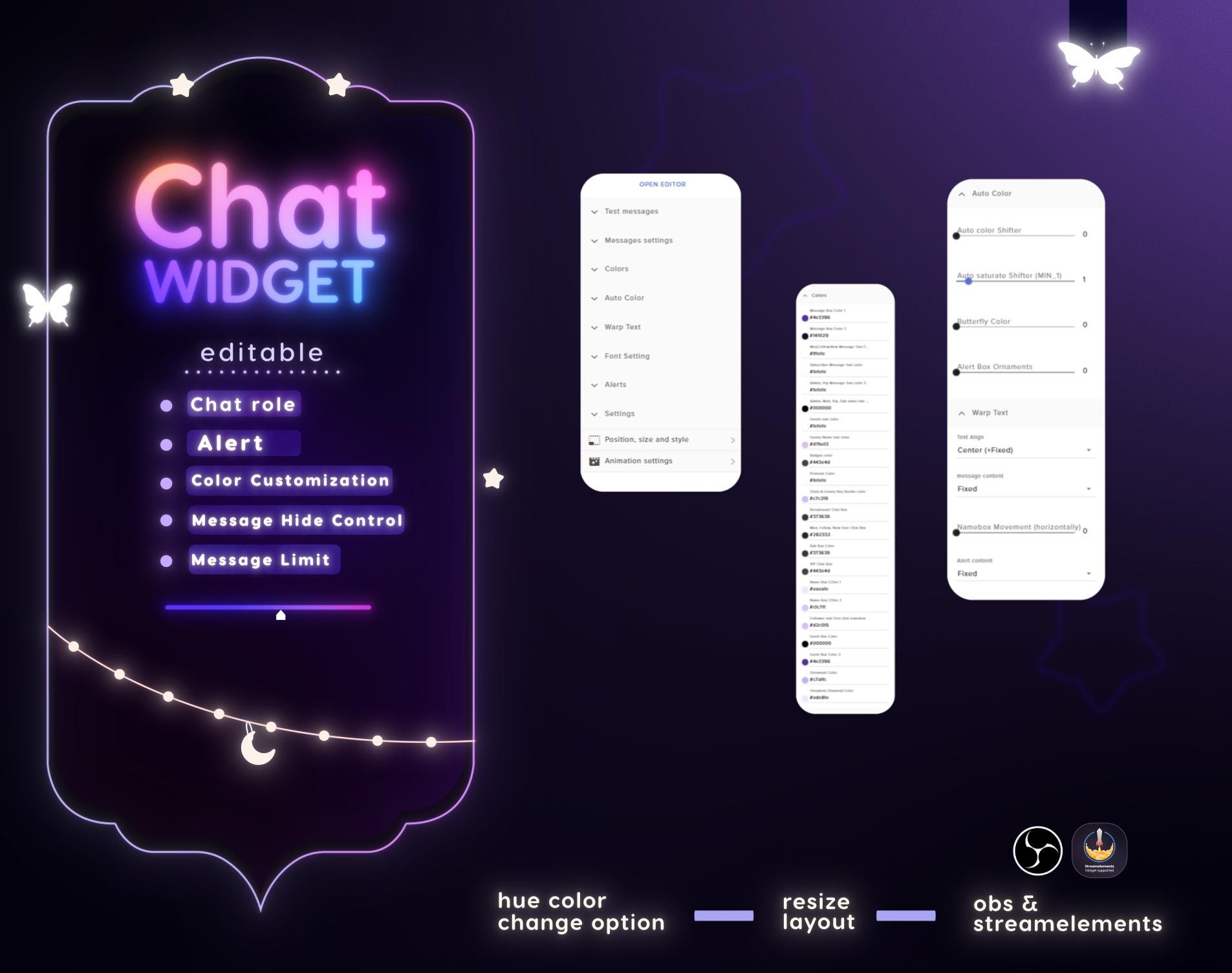 Celestial Starry Night Twitch Chat Widget - Purple Stream Overlay ...