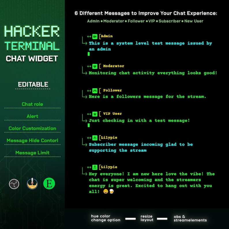 Hacker Terminal Twitch Chat Widget - Cyberpunk Streamelements & Event ...