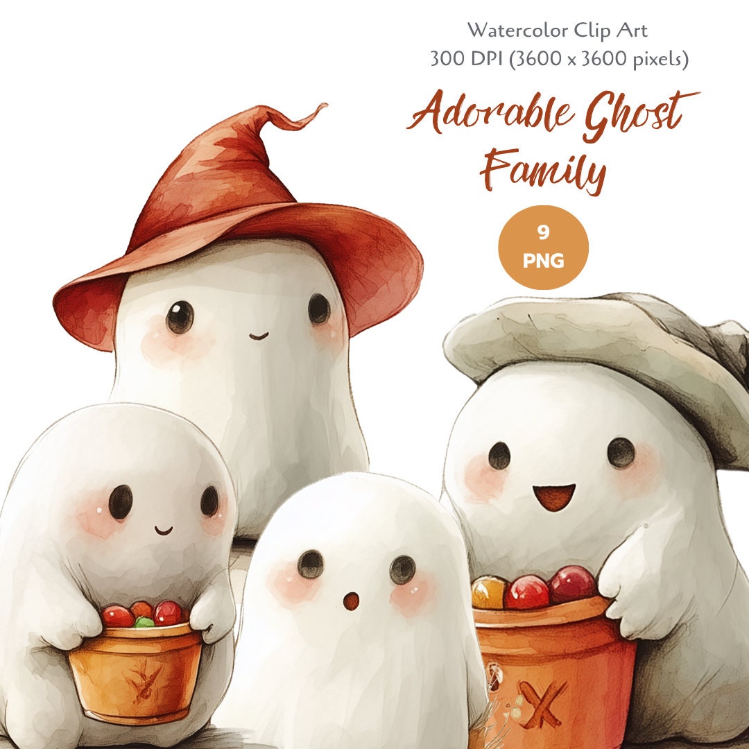 Watercolor Halloween Clipart, Cute Halloween Graphics, Adorable Ghost ...