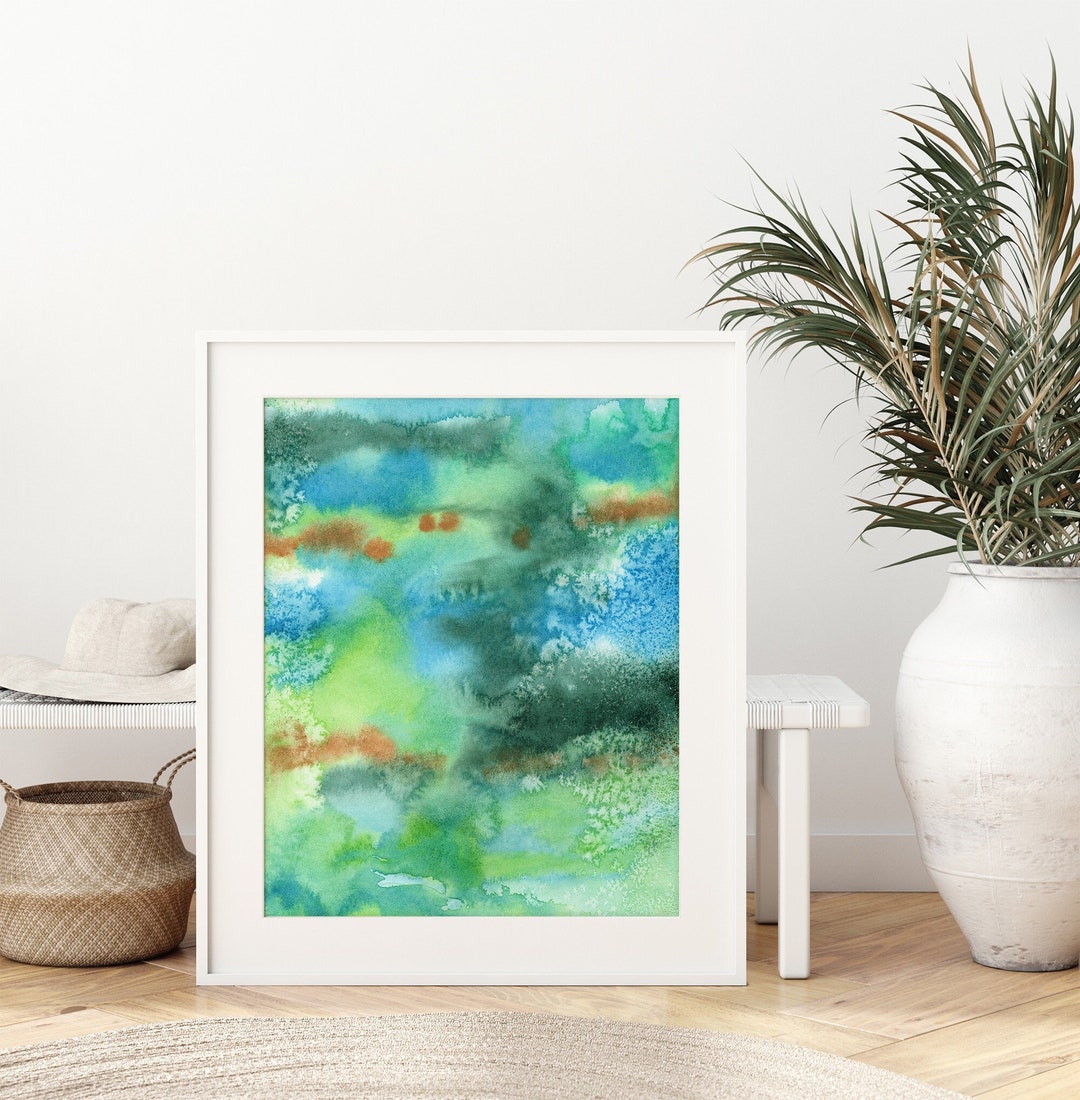 Green and Blue Abstract Watercolor Minimalist Printable Wall Art ...