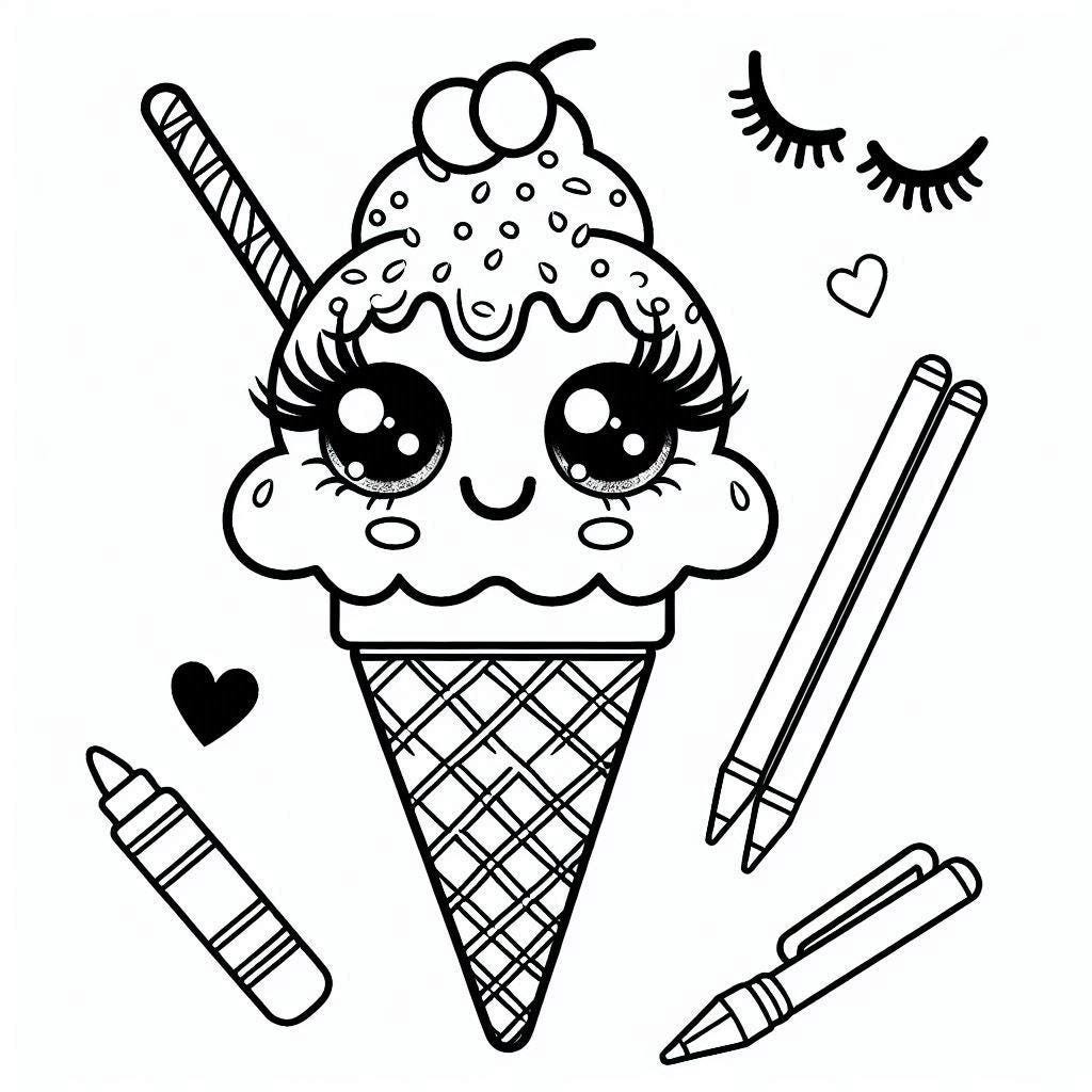 Coloring Book for Children Cute Ice Cream, Printable Coloring Book ...