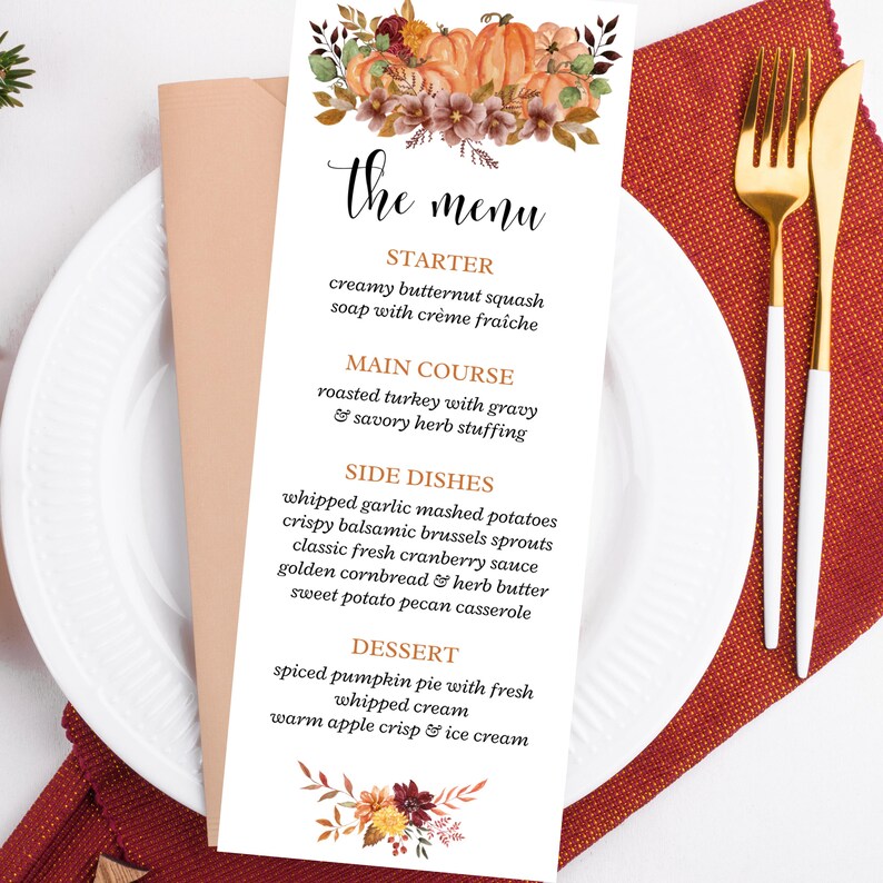 Thanksgiving Dinner Menu Printable Template Editable Minimalist Modern ...