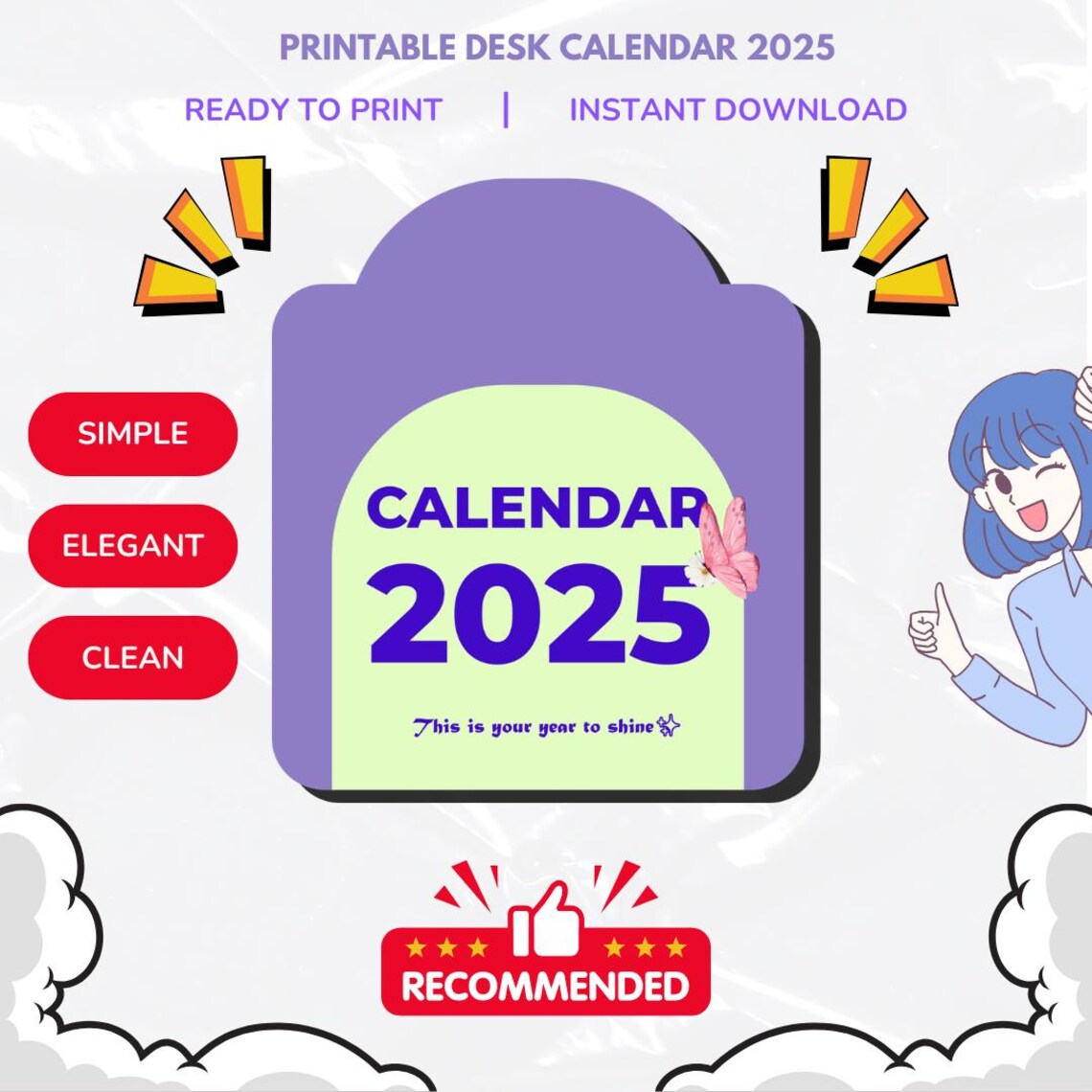 Simple & Minimalist Printable Desk Calendar Template 2025 – Versatile ...