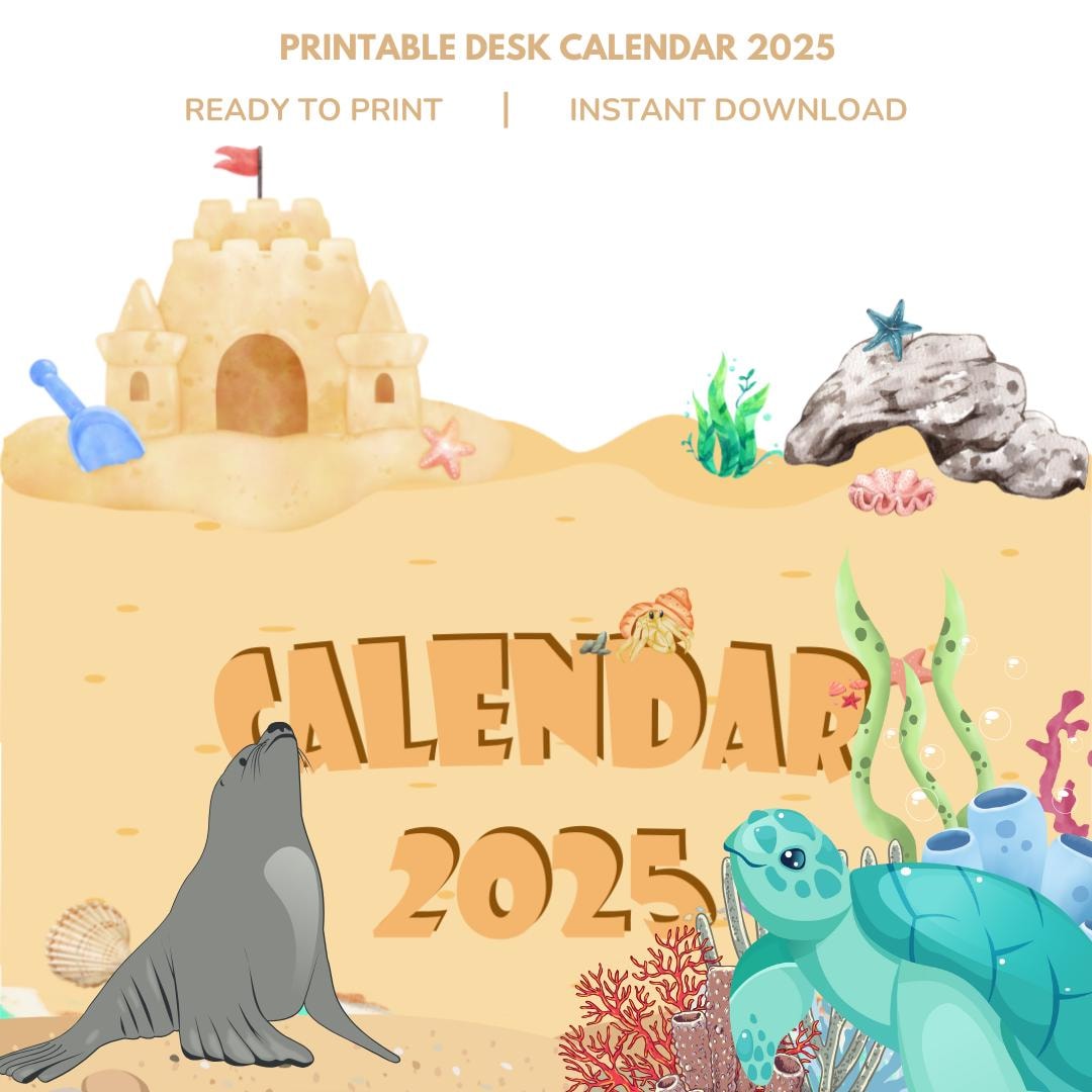Ocean Animals & Beach-themed Printable Calendar - Cricut-friendly Cut ...
