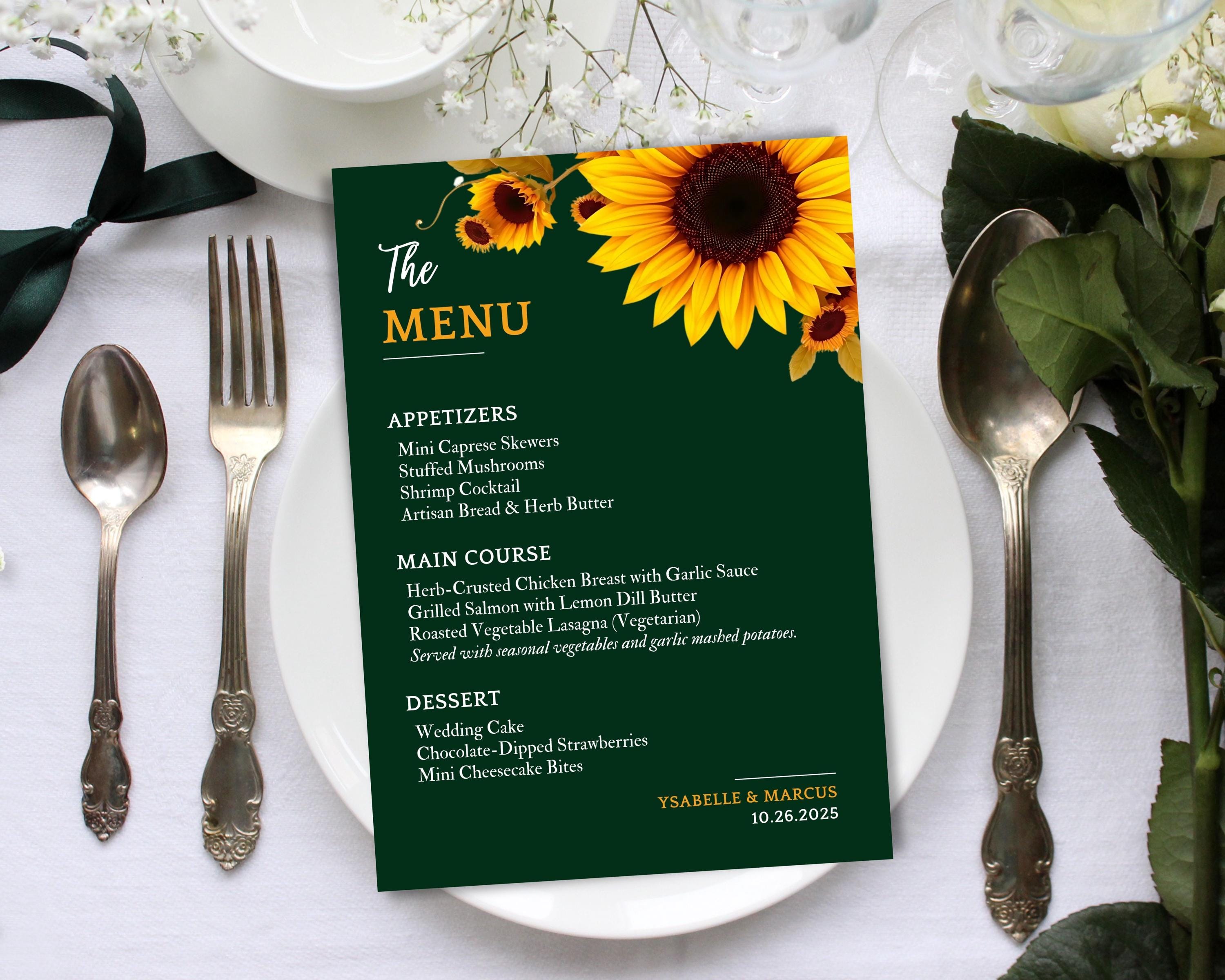 Sunflower Wedding Menu Template: Rustic Fall Editable Canva Reception ...