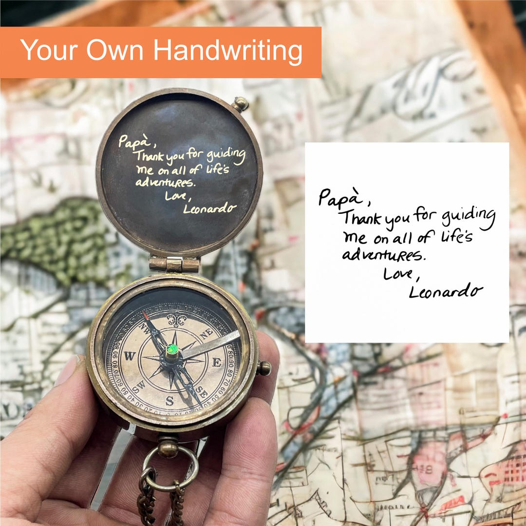 Handwriting Engraved Compass, Custom Antique Pocket Compass for Men ...