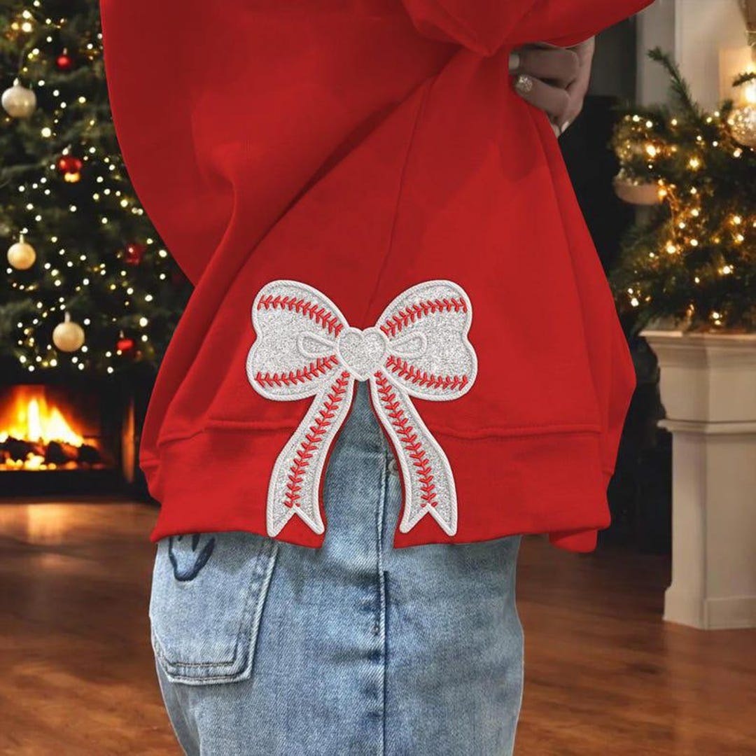 Baseball Embroidered Side Bow Sweatshirt, Sport Side Bow Applique Side ...