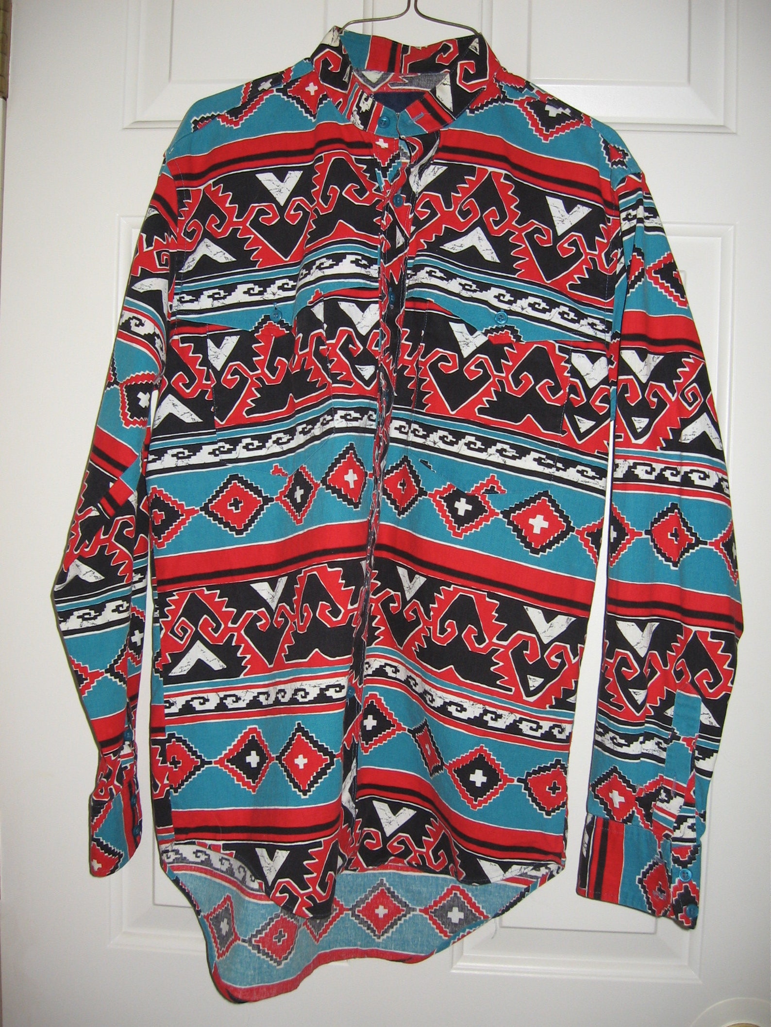 WRANGLER Aztec Western Shirt Small Unisex Mandarin Collar - Etsy
