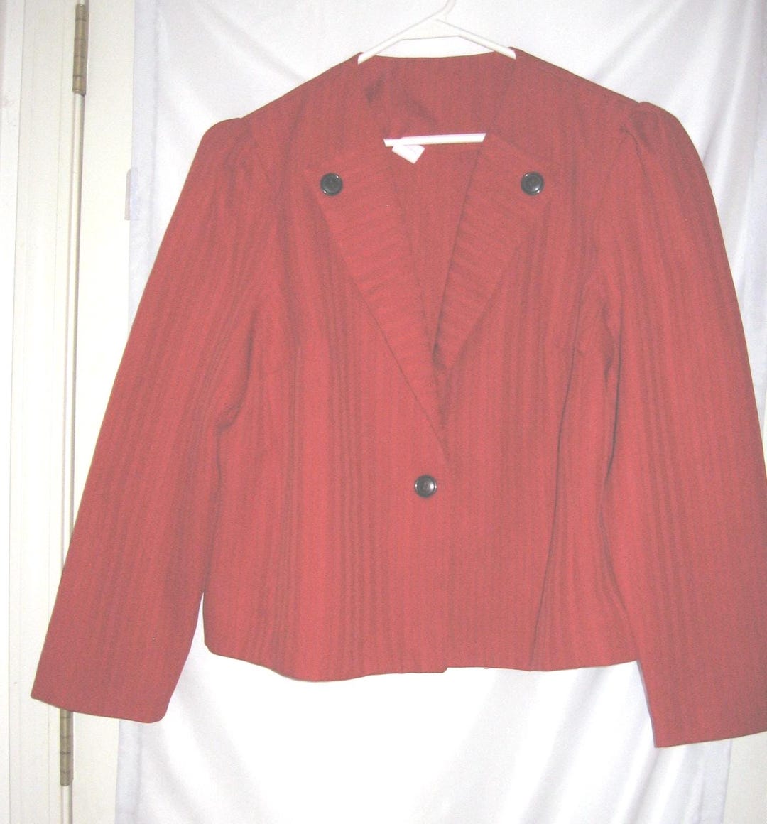 Clueless Preppy Red Jacket Large Made in USA Puffy Sleeves Pin Stripe ...