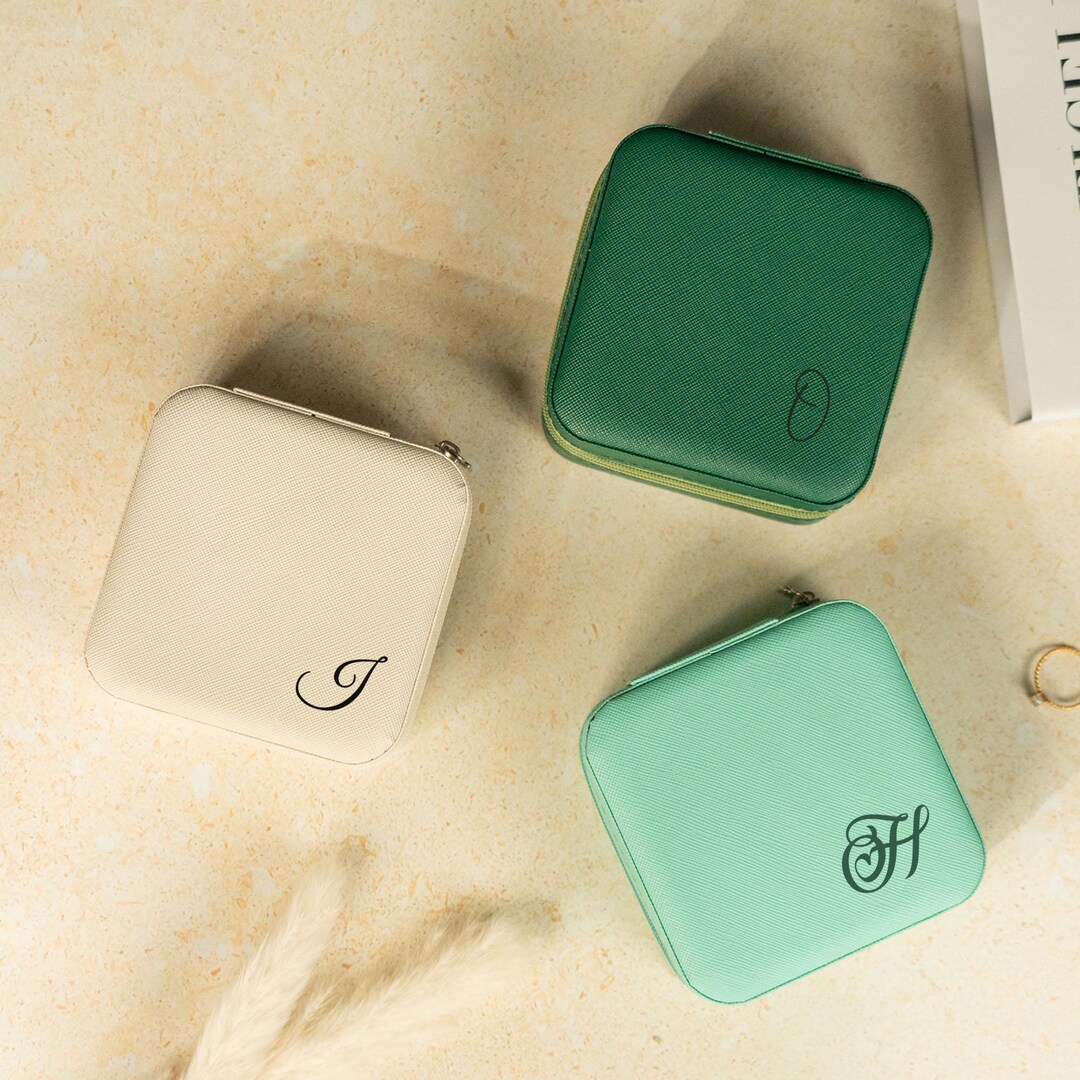 Square Initial Jewelry Box, Personalized Faux Leather Jewelry Storage ...