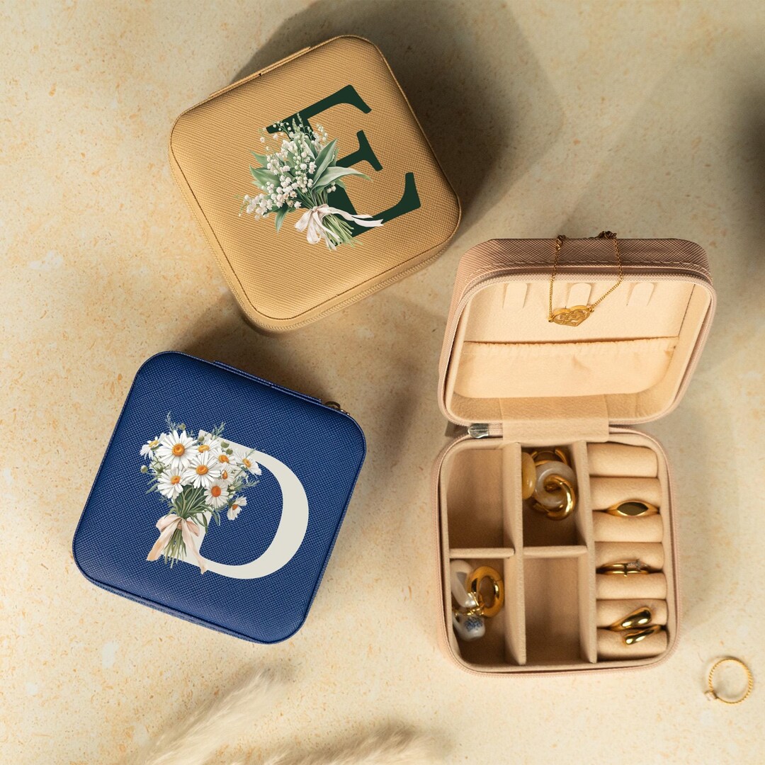 Mini Initial Jewelry Box | Personalized Jewelry Storage | Letter Travel ...