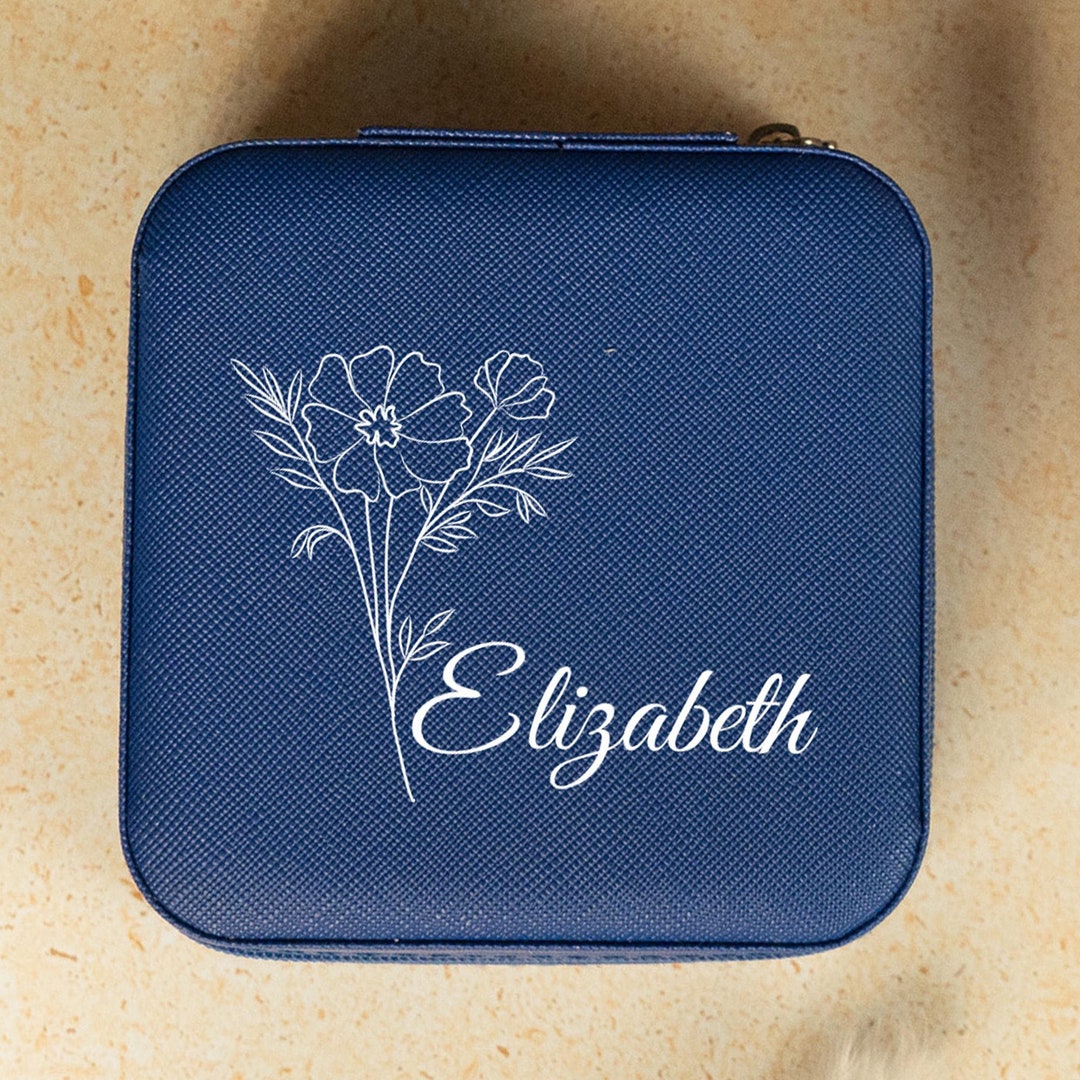 Royal Blue Jewelry Box, Birth Flower Jewelry Box, Personalized Gifts ...
