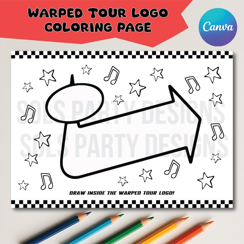 Printable Punk Rock Coloring Page for Kids, Warped Tour Birthday Theme ...