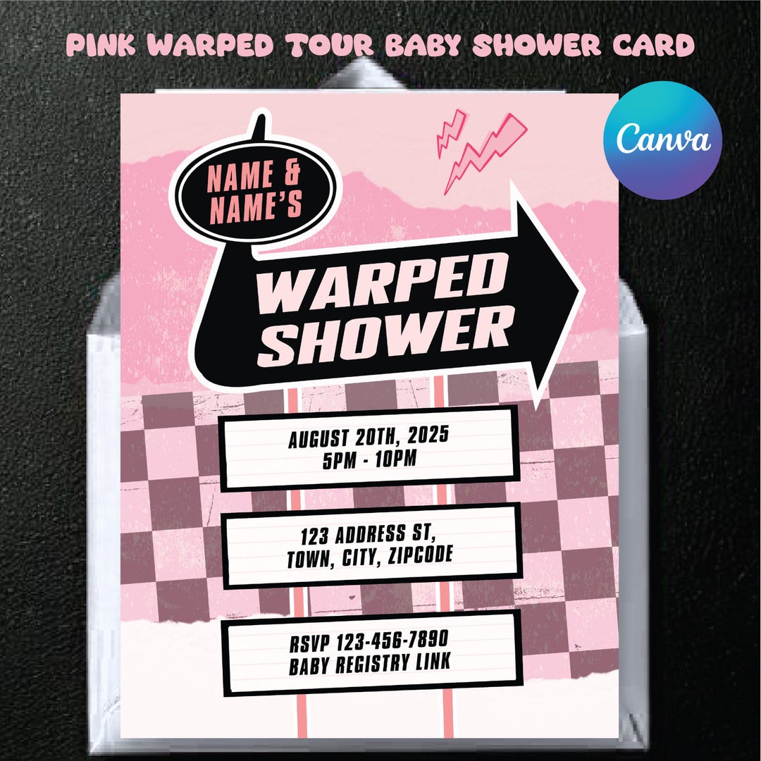 Pink Warped Tour Baby Shower Invitation Card, Canva, Digital Download ...