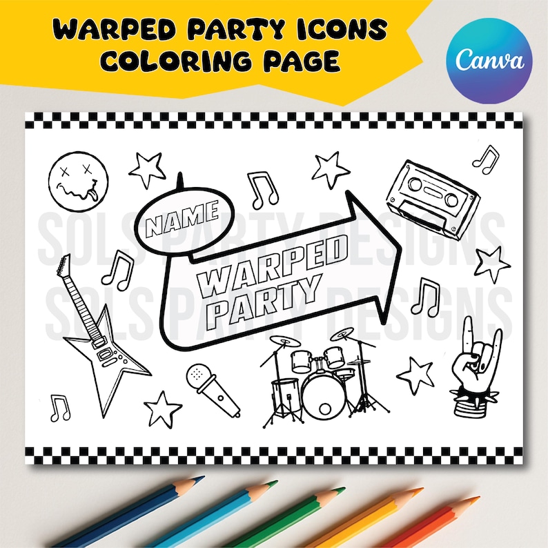 Warped Tour Party Coloring Page – Punk Rock Birthday Printable for Kids ...