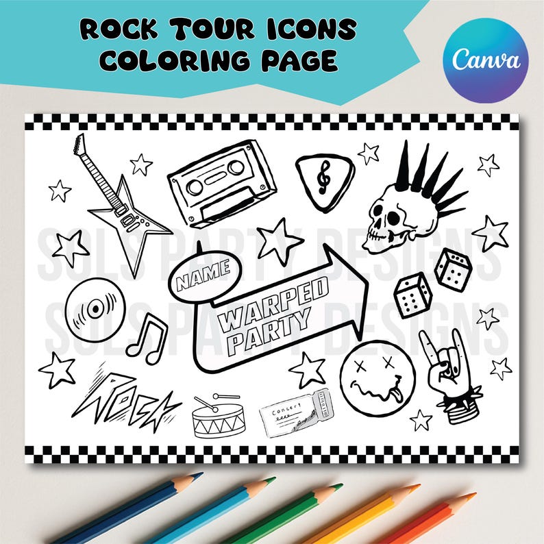 Printable Punk Rock Coloring Page for Kids – Warped Tour Birthday Theme ...