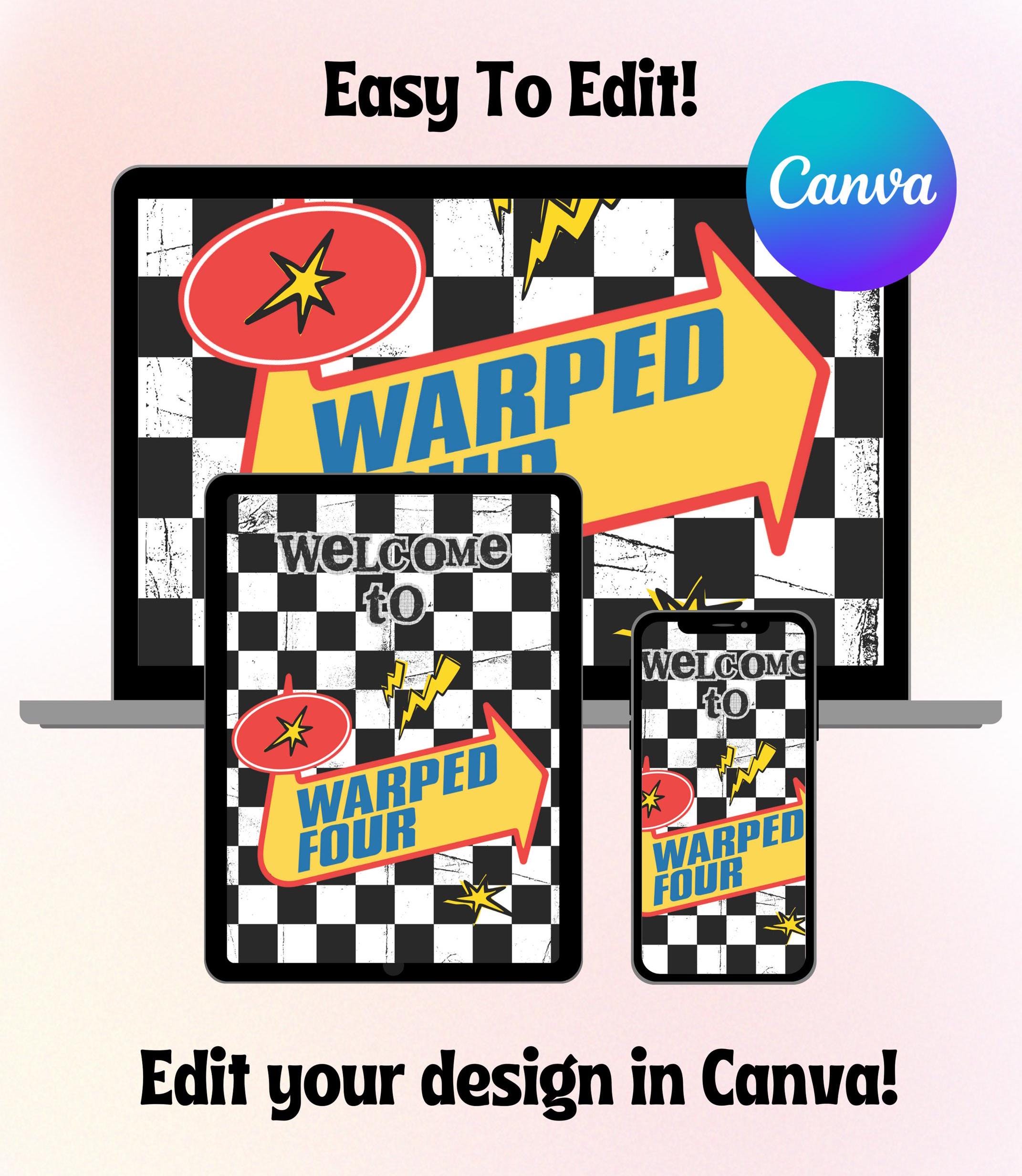 Warped Four Birthday Party Decor: Punk Rock Canva Template (digital ...