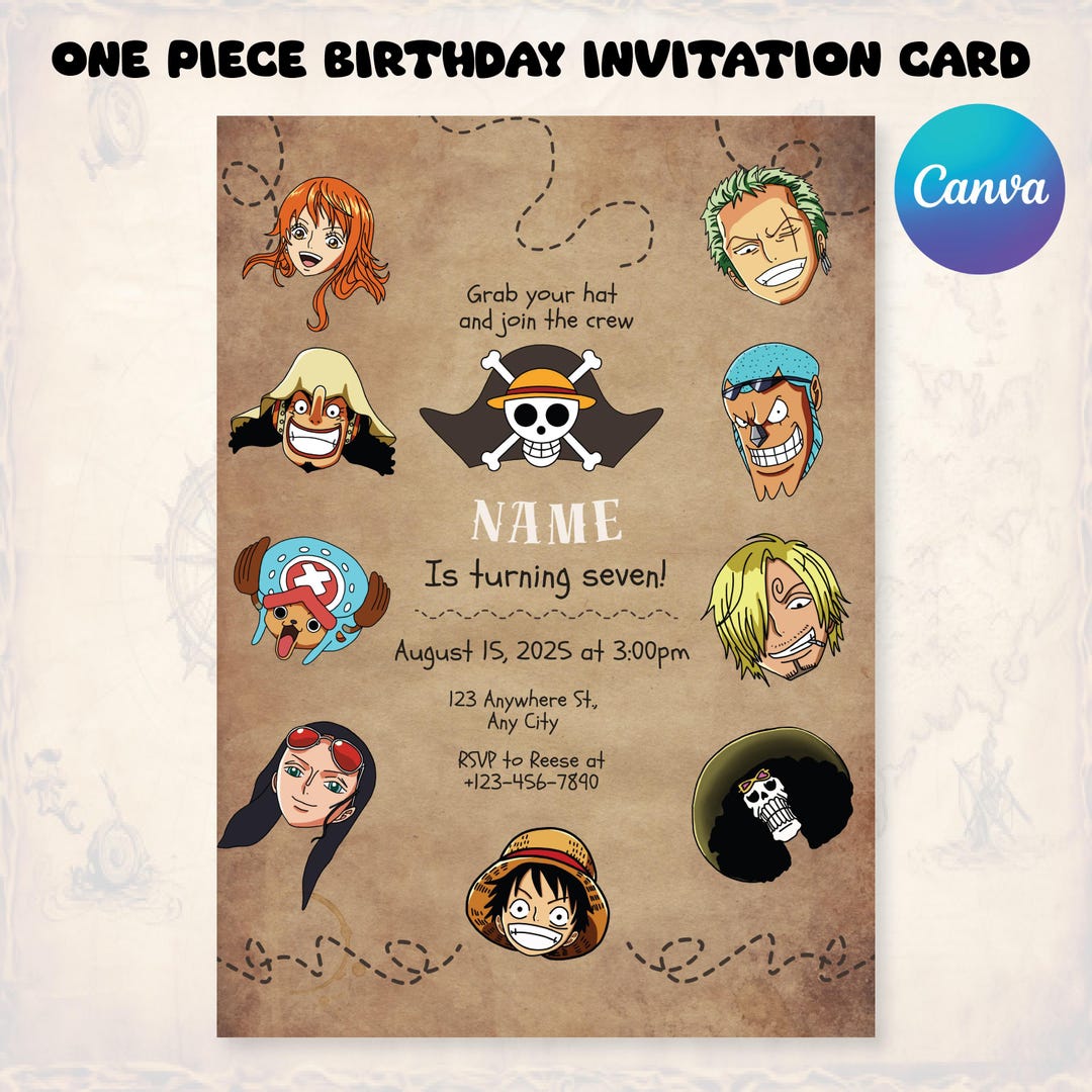 One Piece Birthday Invitation, Gender Neutral, Personalized, Anime ...