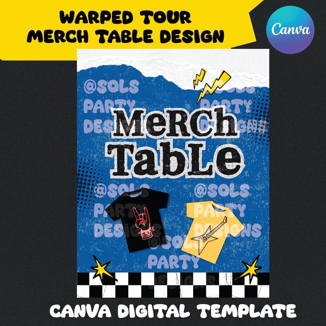 Warped Tour Merch Table Design: Blue Background Canva Template (digital ...