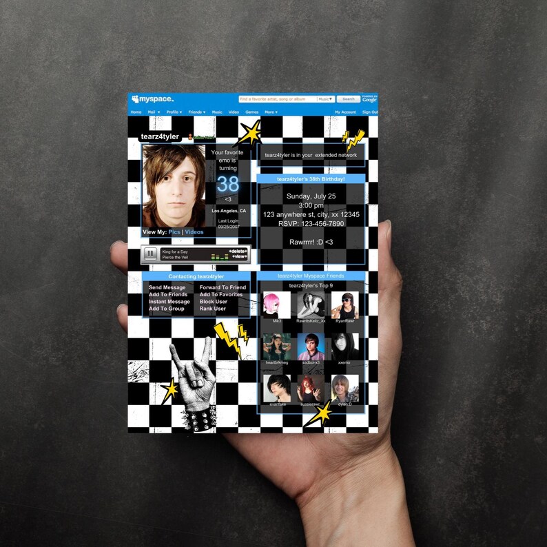 Blue Skater Boy Punk Myspace Invitation | Y2K Myspace Emo Party Profile ...