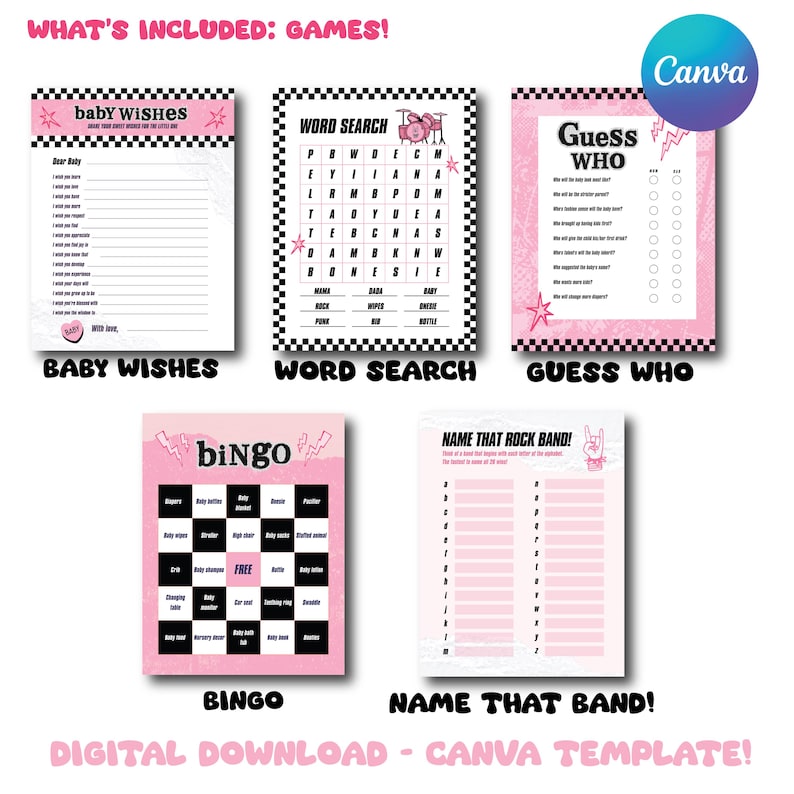 Pink Warped Tour Baby Shower Invitation: Rock Band Theme (digital ...