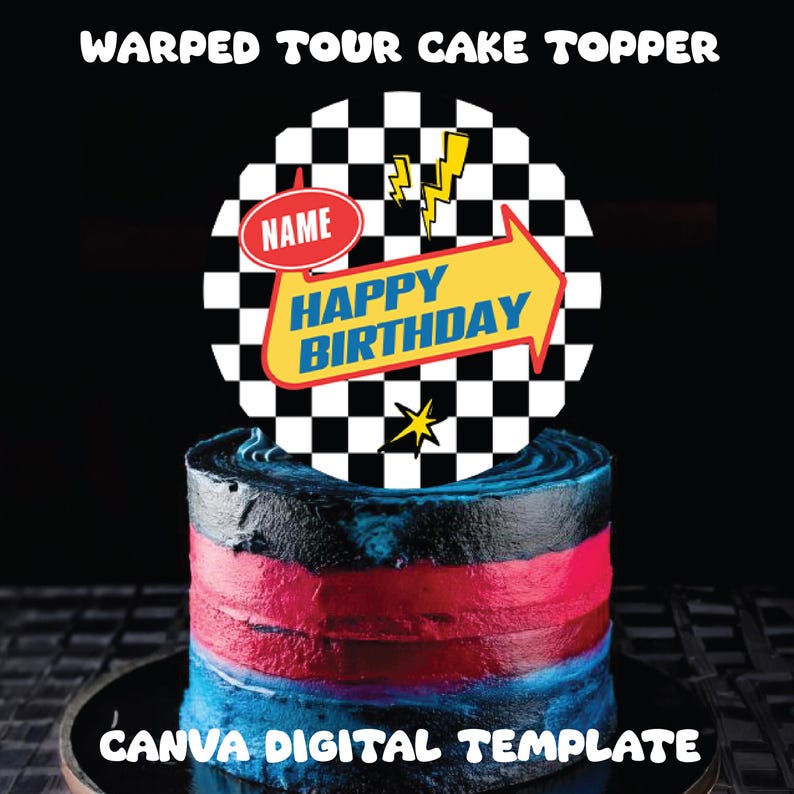 Warped Tour Birthday Cake Topper: Rock Party Decor (canva Template ...