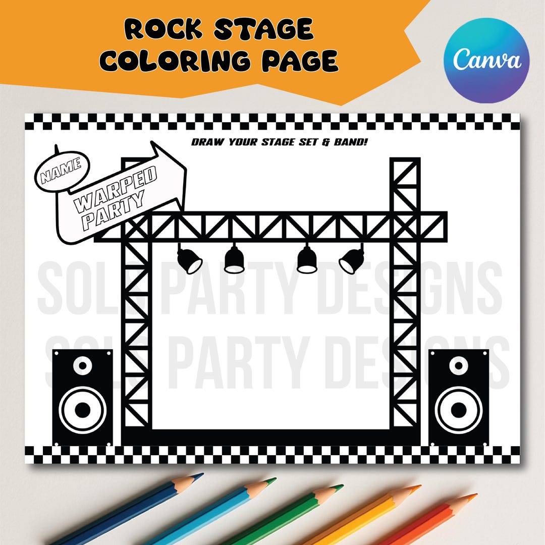 Rock Stage Coloring Page: Warped Tour Birthday Party (digital Download ...