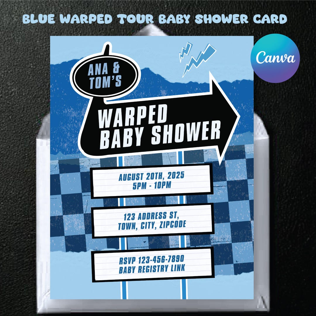 Blue Warped Tour Baby Shower Invitation Card, Canva, Digital Download ...