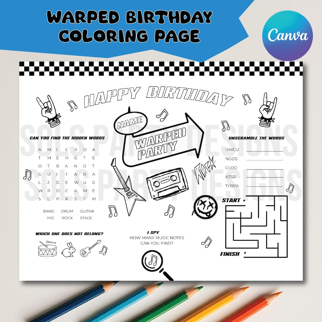 Warped Tour Birthday Coloring Page for Kids & Toddlers – Punk Rock ...