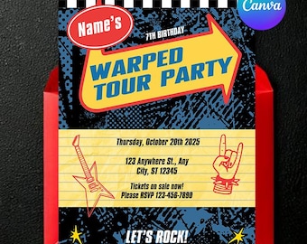 Birthday Card Invitation Warped Tour Party, Canva Template, Emo ...