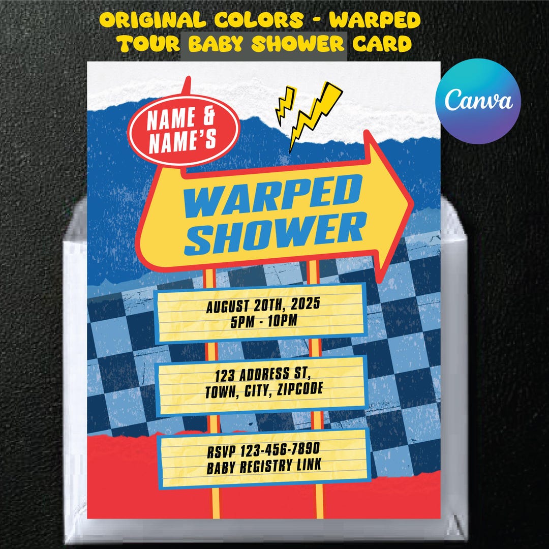 Warped Tour Baby Shower Invitation Card, Canva, Digital Download, Vans ...