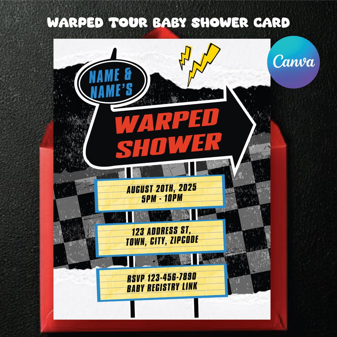 Black Warped Tour Baby Shower Invitation Card, Canva, Digital Download ...