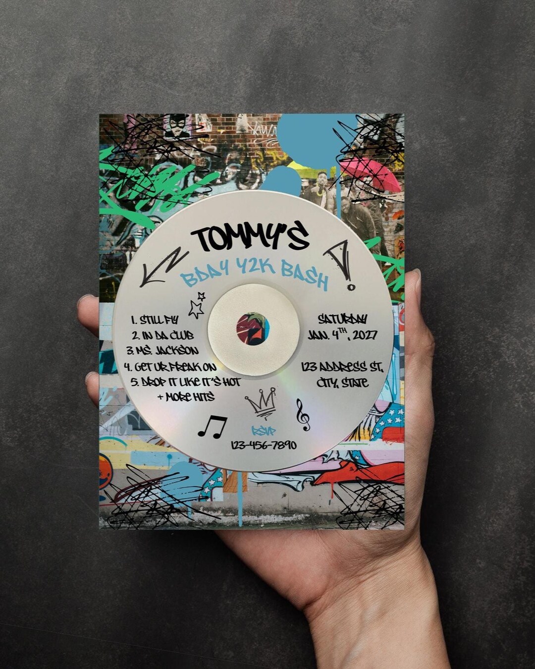 Y2K CD Invitation Template | Graffiti Hip Hop CD-R Party Invite | 2000s ...