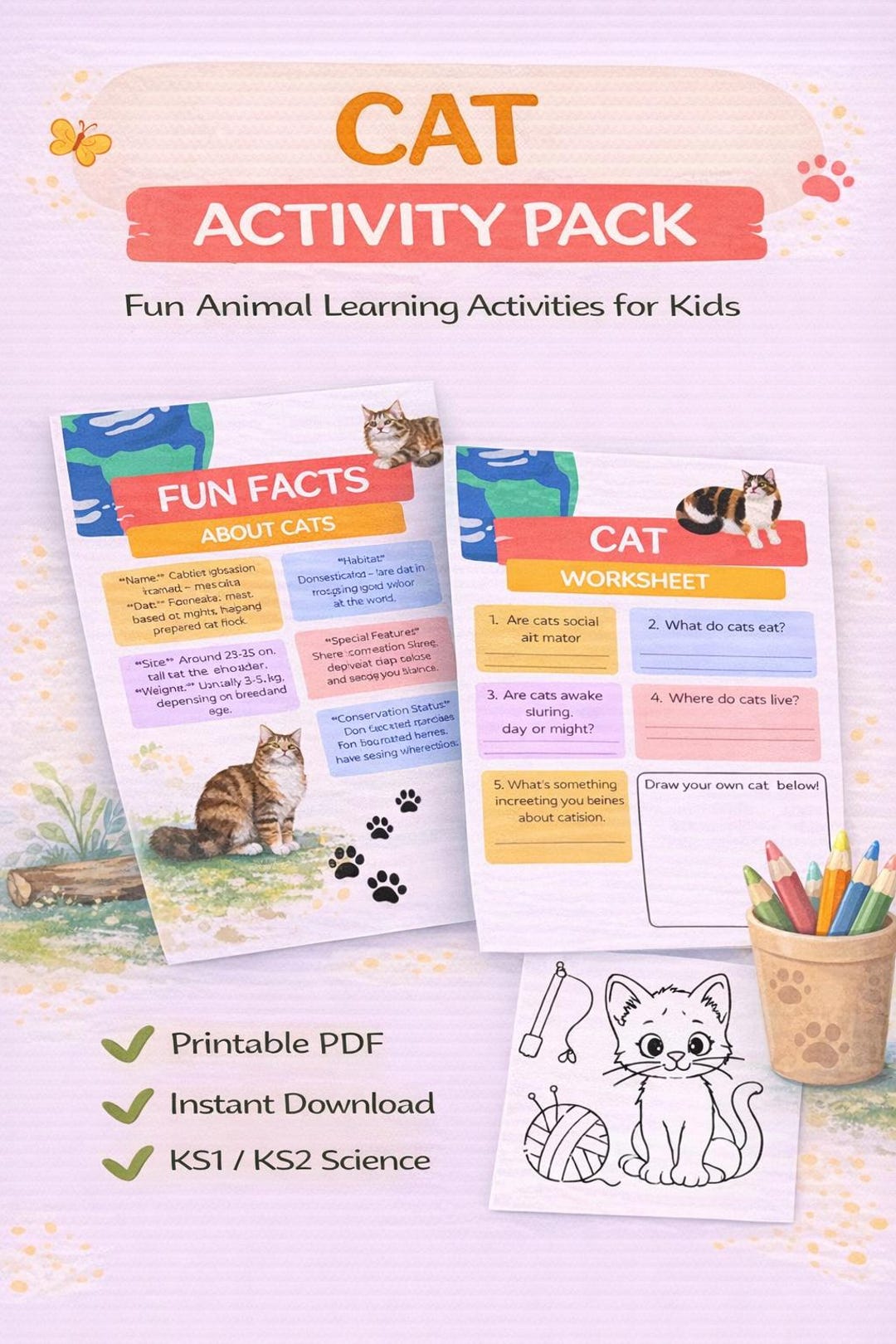 Cat Activity Pack | Fun Facts, Worksheet, Word Search & Colouring Page ...