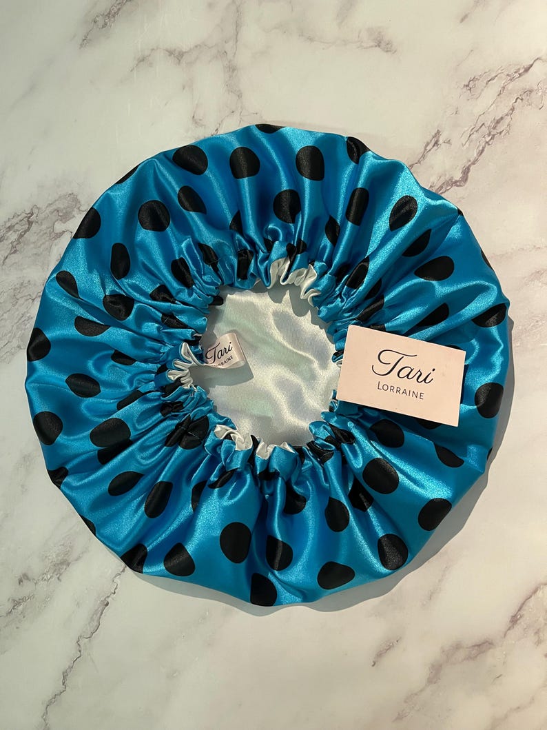 Blue Polka Dot Silky Reversible Hair Bonnet - Etsy