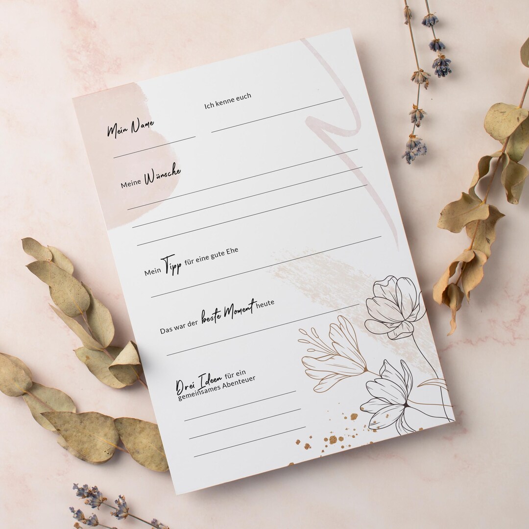 Wedding Guest Cards With Questions to Fill Out Yourself | Reminder ...