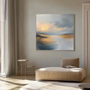 Abstract Blue and Gold Landscape Art Print Canvas, Abstract Sunset ...