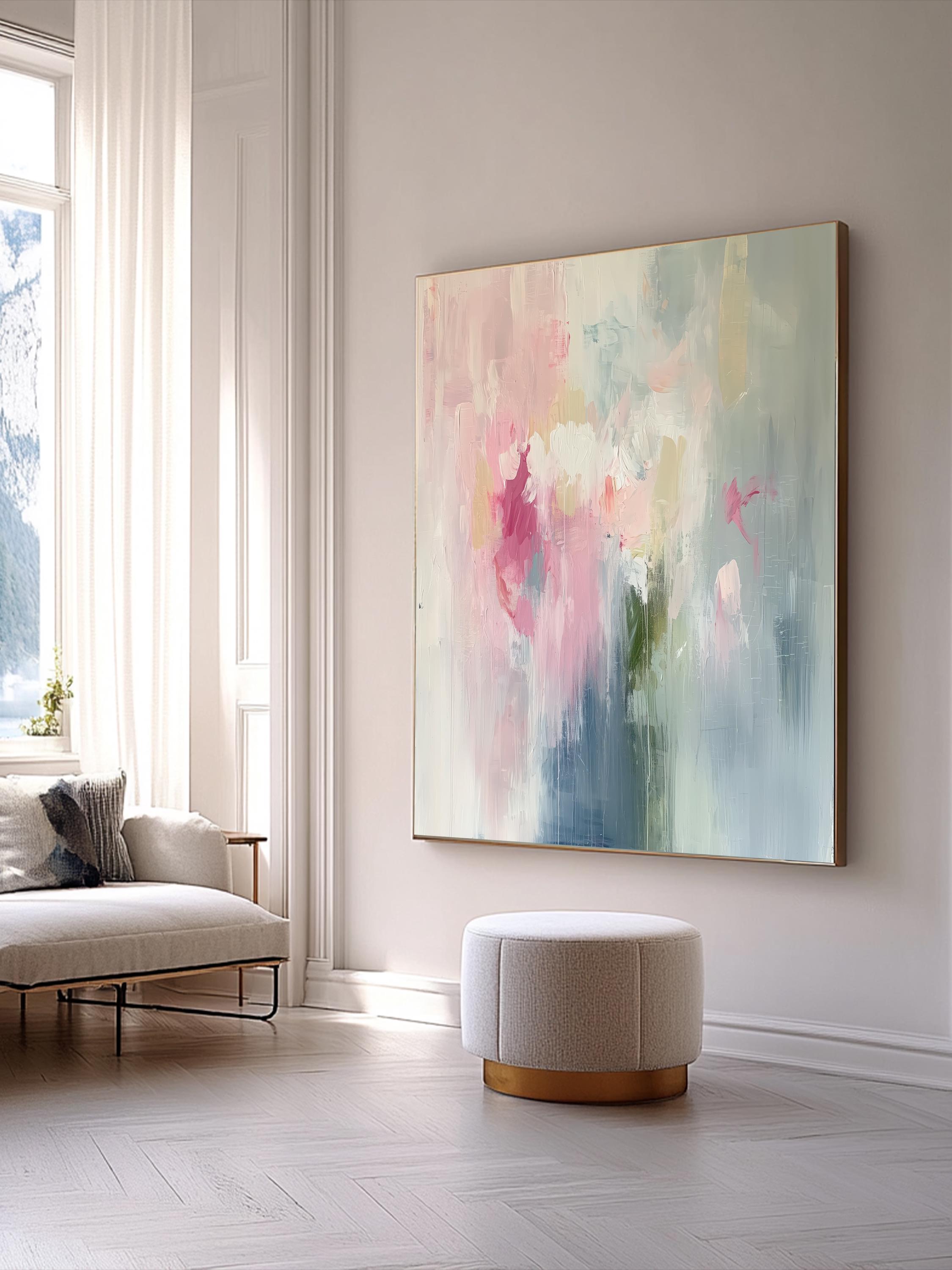 Soft Pastel Abstract Painting Pink & Blue Canvas Art Print, Modern Wall ...