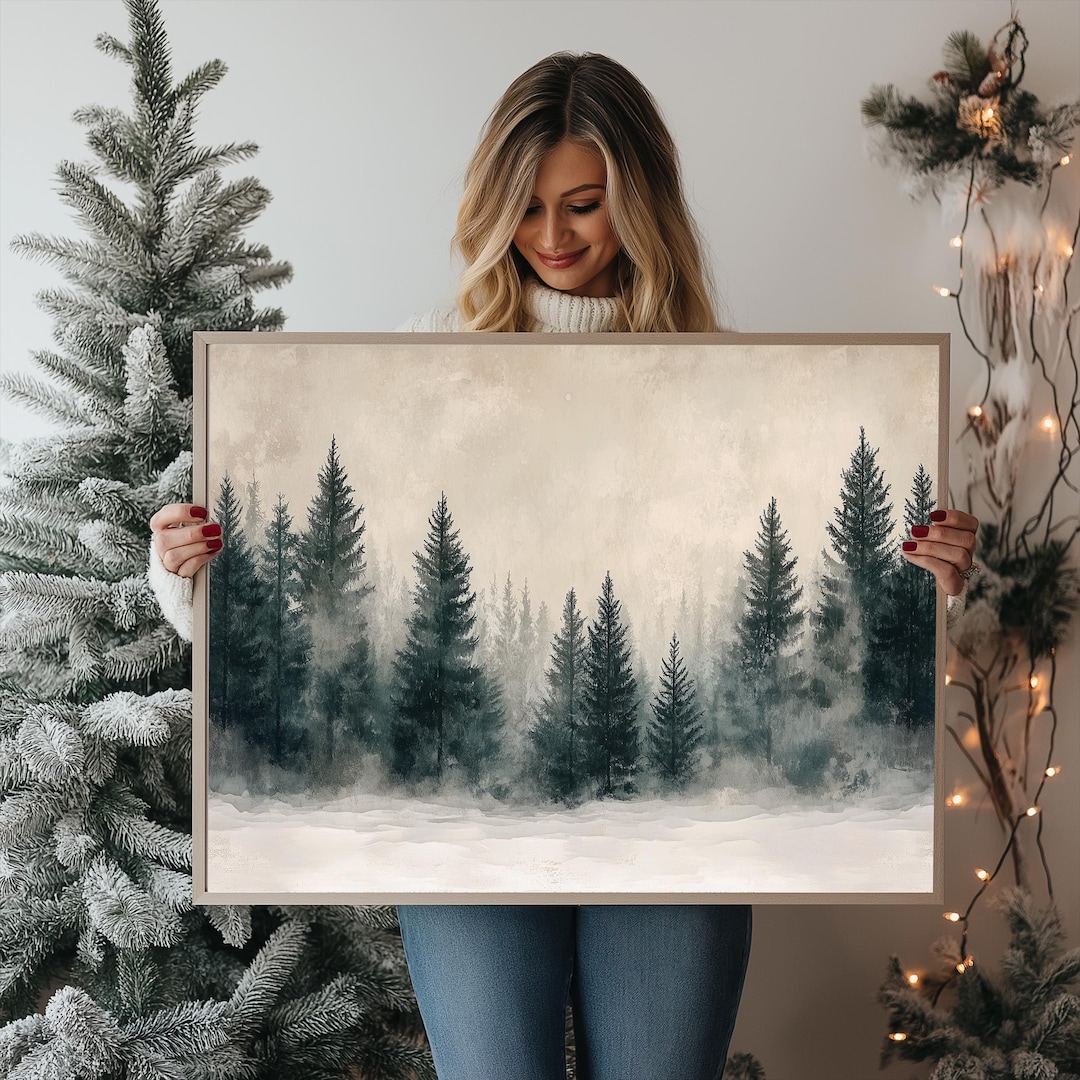 Winter Forest Canvas Art Print – Snowy Pine Tree Art for Living Room ...