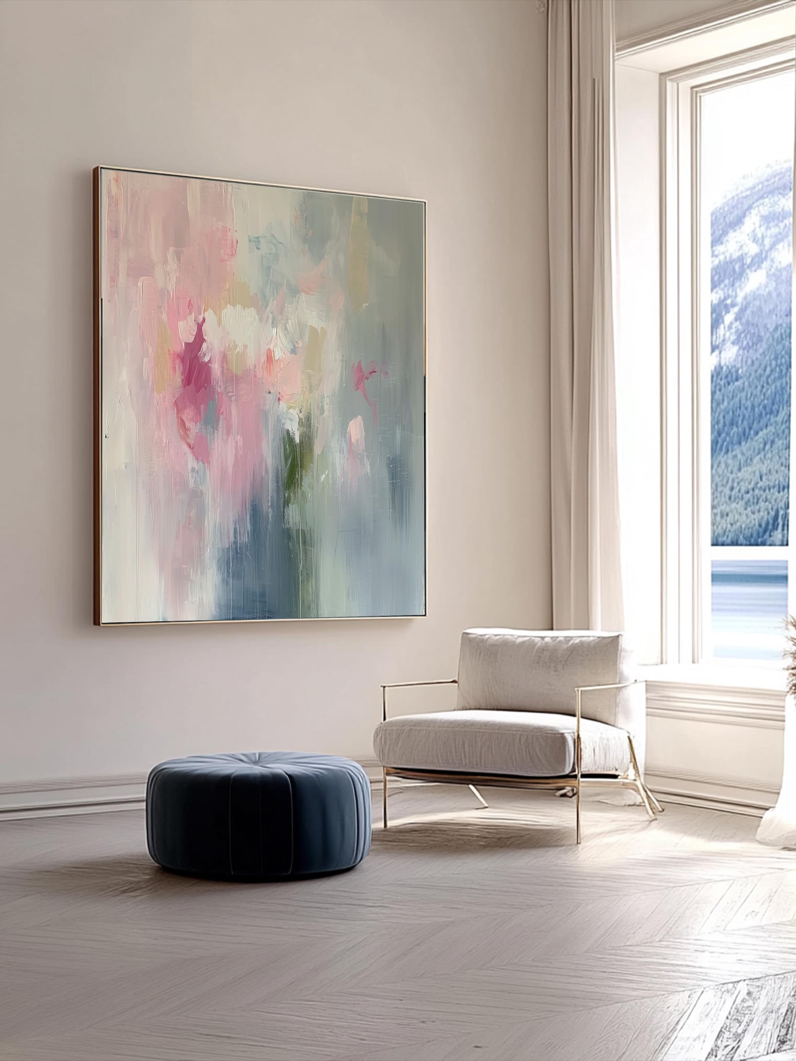 Soft Pastel Abstract Painting Pink & Blue Canvas Art Print, Modern Wall ...