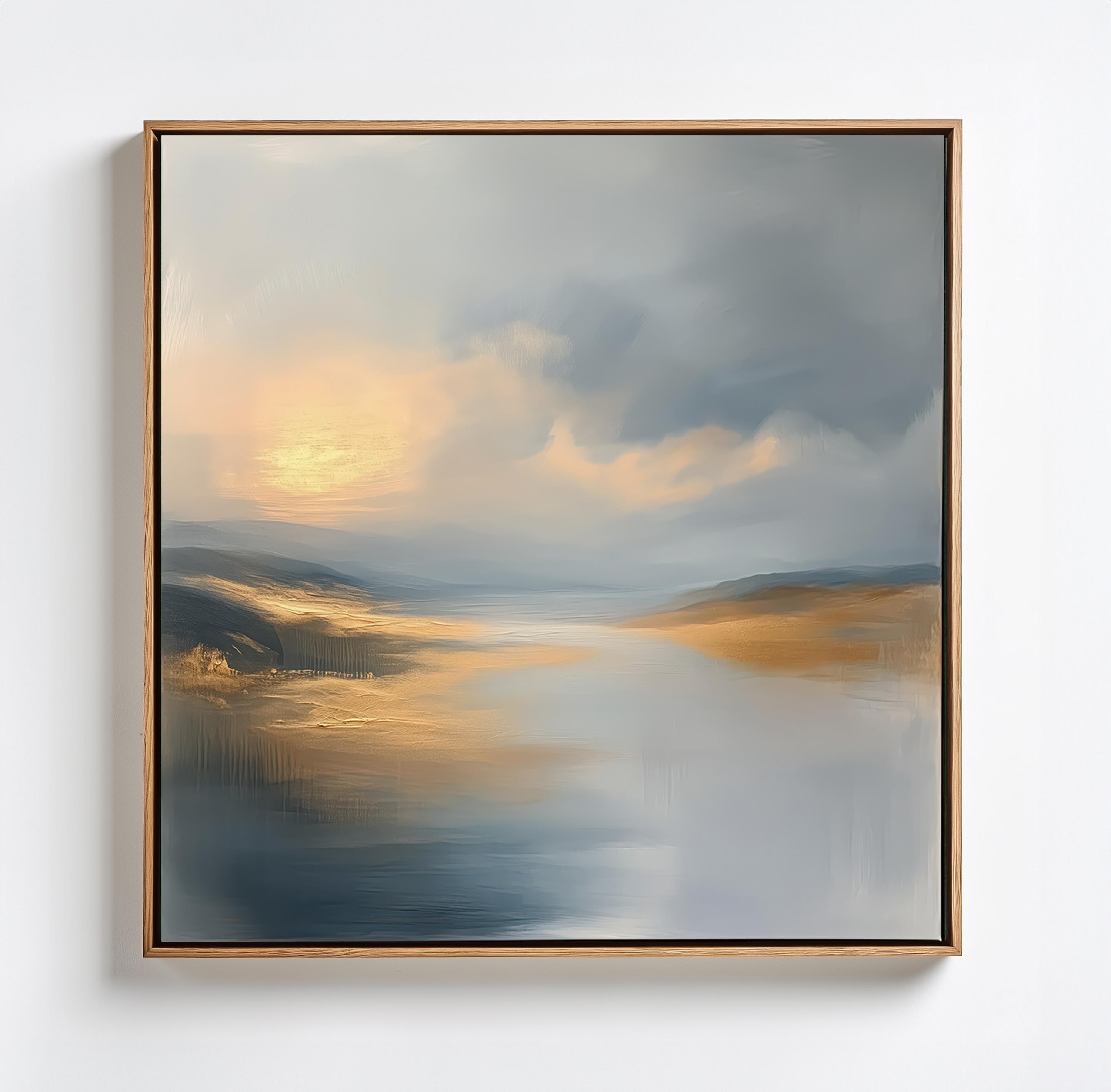 Abstract Blue and Gold Landscape Art Print Canvas, Abstract Sunset ...