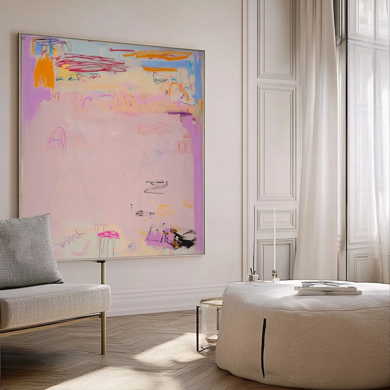 Abstract Art Print - Light Pink Modern Artwork for Home Decor, Square ...